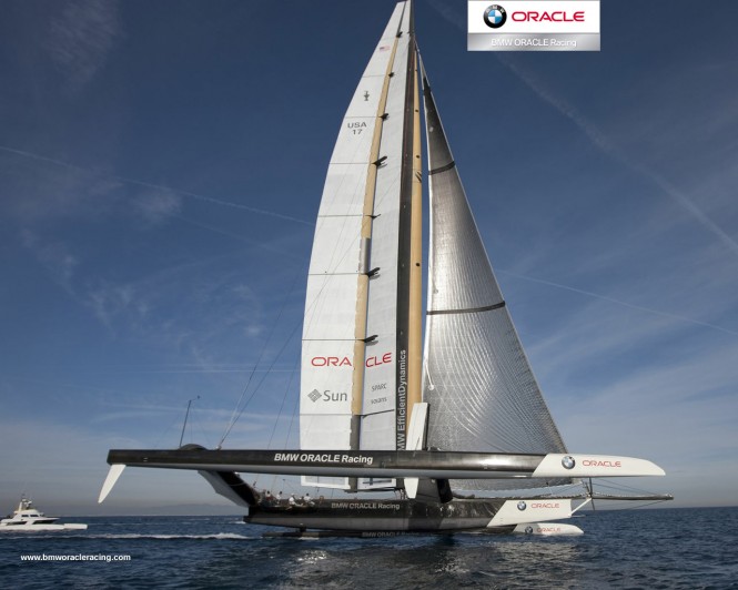 BMW ORACLE Racing - The Trimaran and wing mast that won the day. the ...