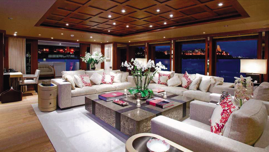 Expedition yacht Columbus 146 - main saloon by Donald Starkey Design - builder Broward Shipyard ...