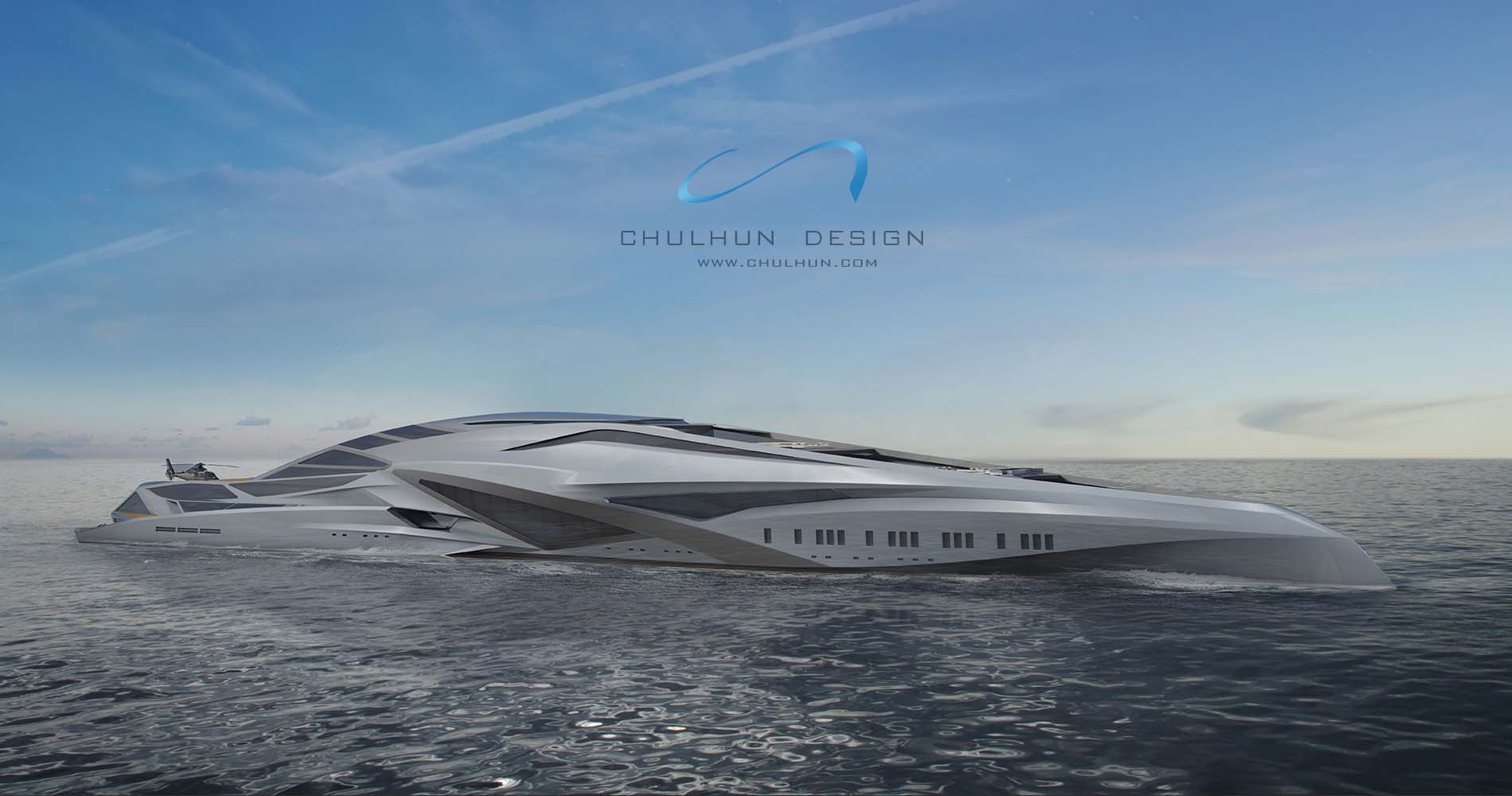 Profile of the 229m mega yacht concept VALKYRIE © Chalhun Design ...