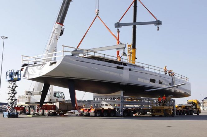 Baltic 142 Custom sailing yacht CANOVA getting ready to hit water ...