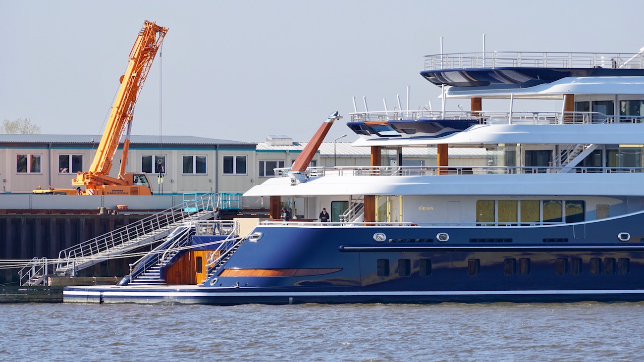 The transom of mega yacht TIS boasting a large beach club - Photo ...