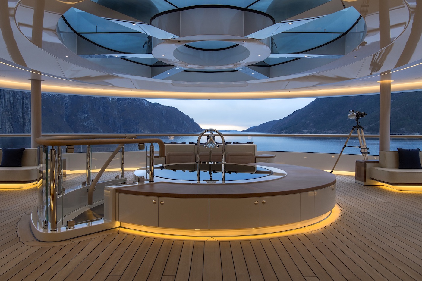 FLYING FOX - Observation lounge twilight ╕Photo © Imperial Yachts — Yacht Charter & Superyacht News