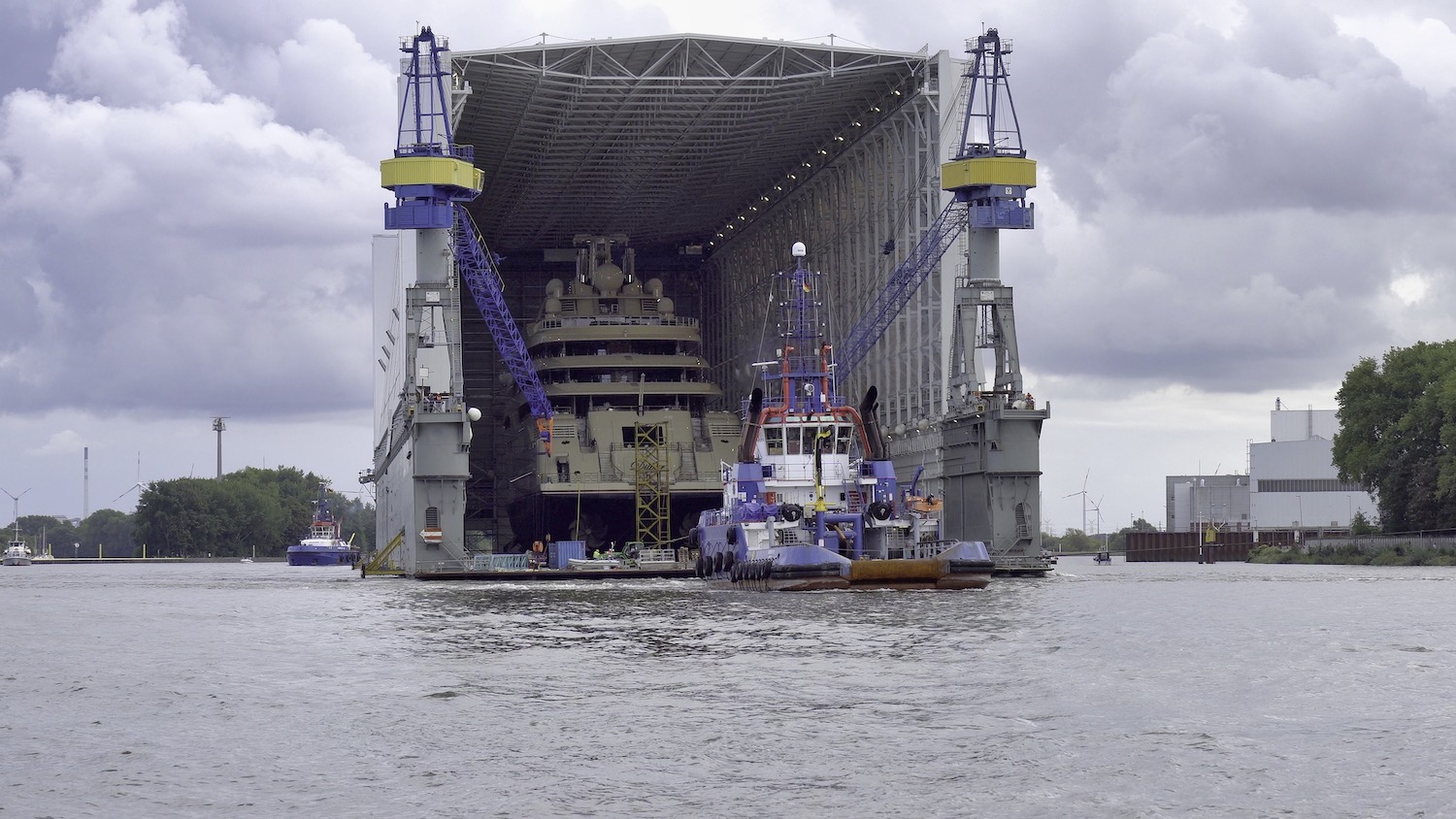 DILBAR inside dock 10 on her way to Lurssen - Photo © DrDuu — Yacht ...